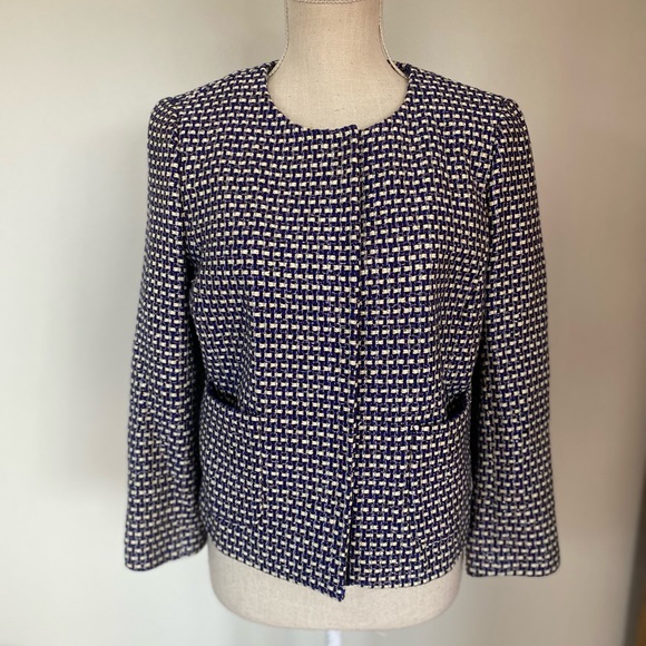 J. Crew | Jackets & Coats | J Crew Purple Black White Tweed Collarless ...
